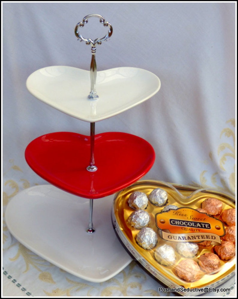 Heart Shape China Graduated Plates Three Tier Romantic Hand | Etsy UK