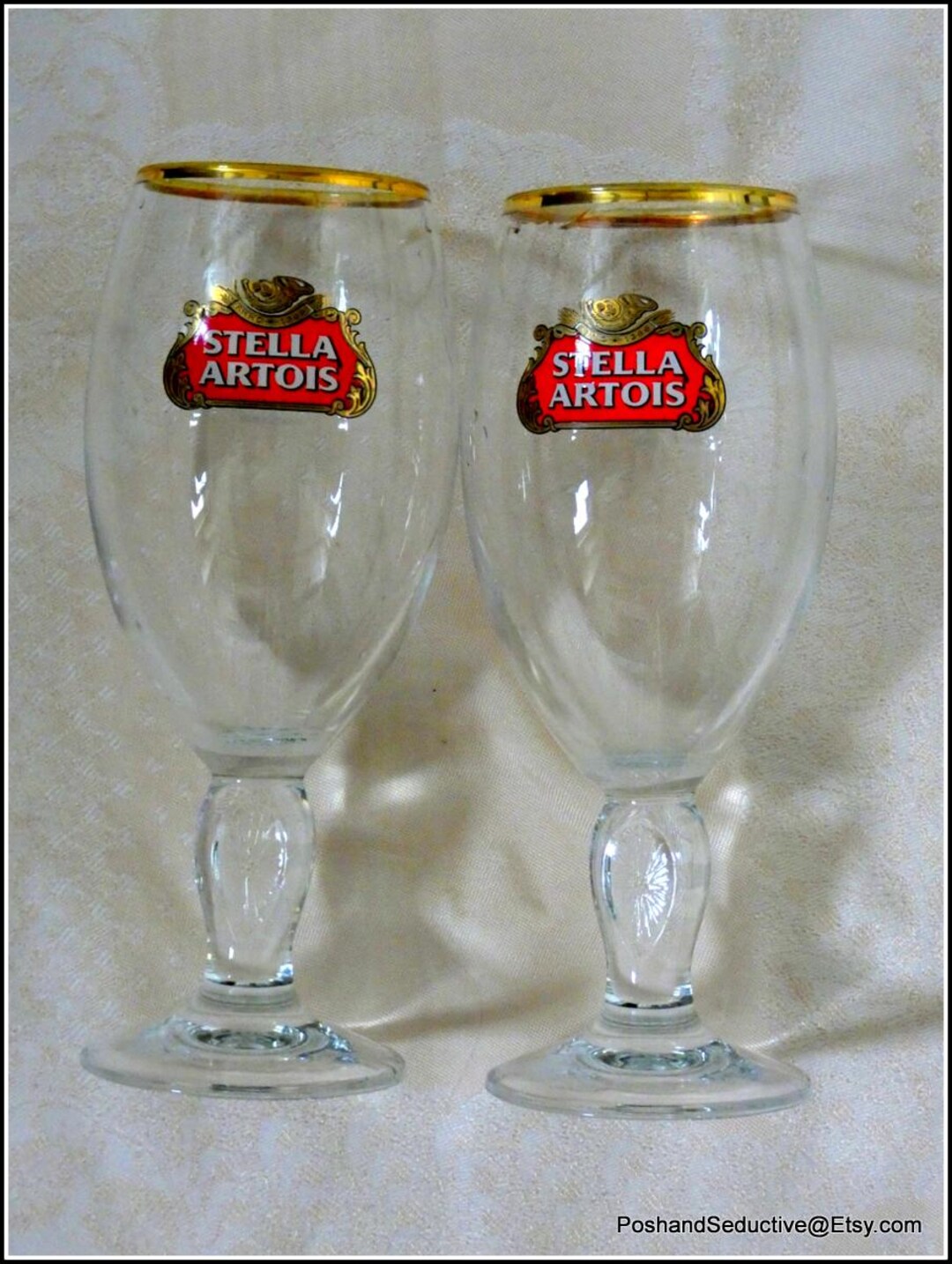 Vintage Pair Beer 1 Pint (rare) Footed Glasses Gold Rim Heavy Large ...