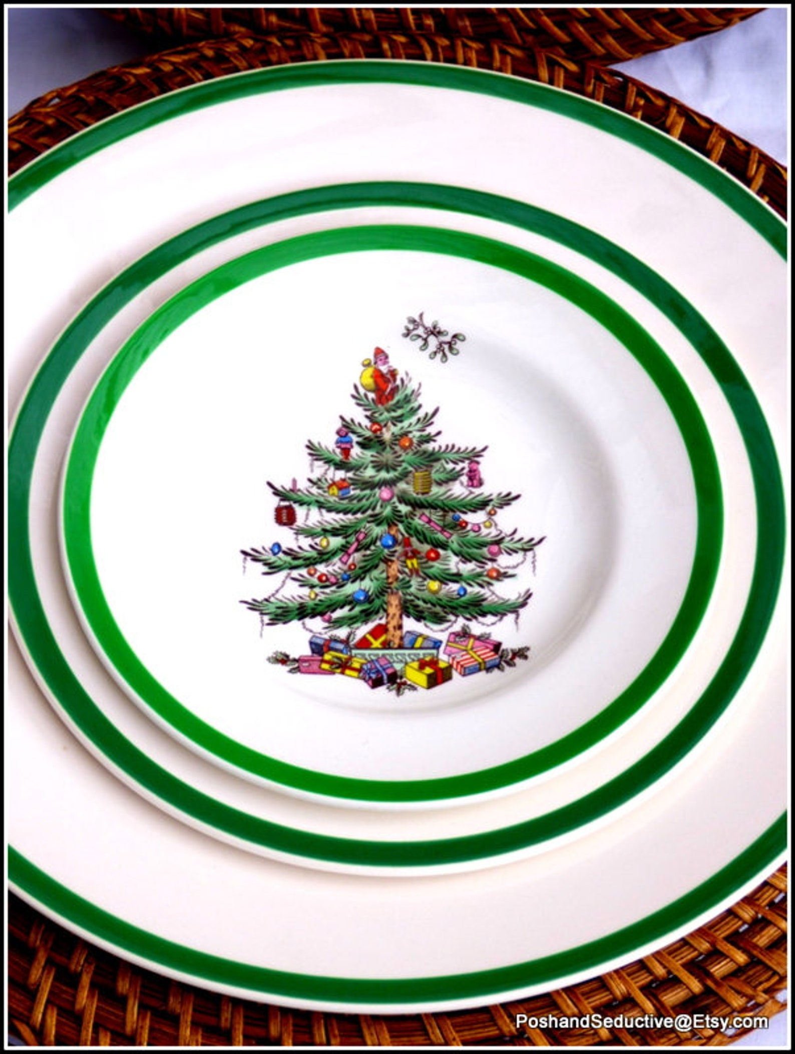 Christmas Tree Three Tier Graduated Plates Handmade Cake Stand Iconic ...