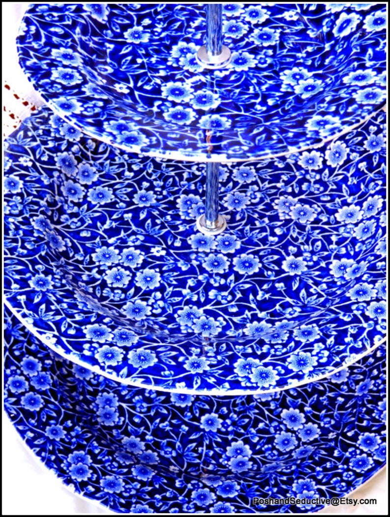 Burleigh China Blue Calico Graduated Plates Four Tier Cake - Etsy UK