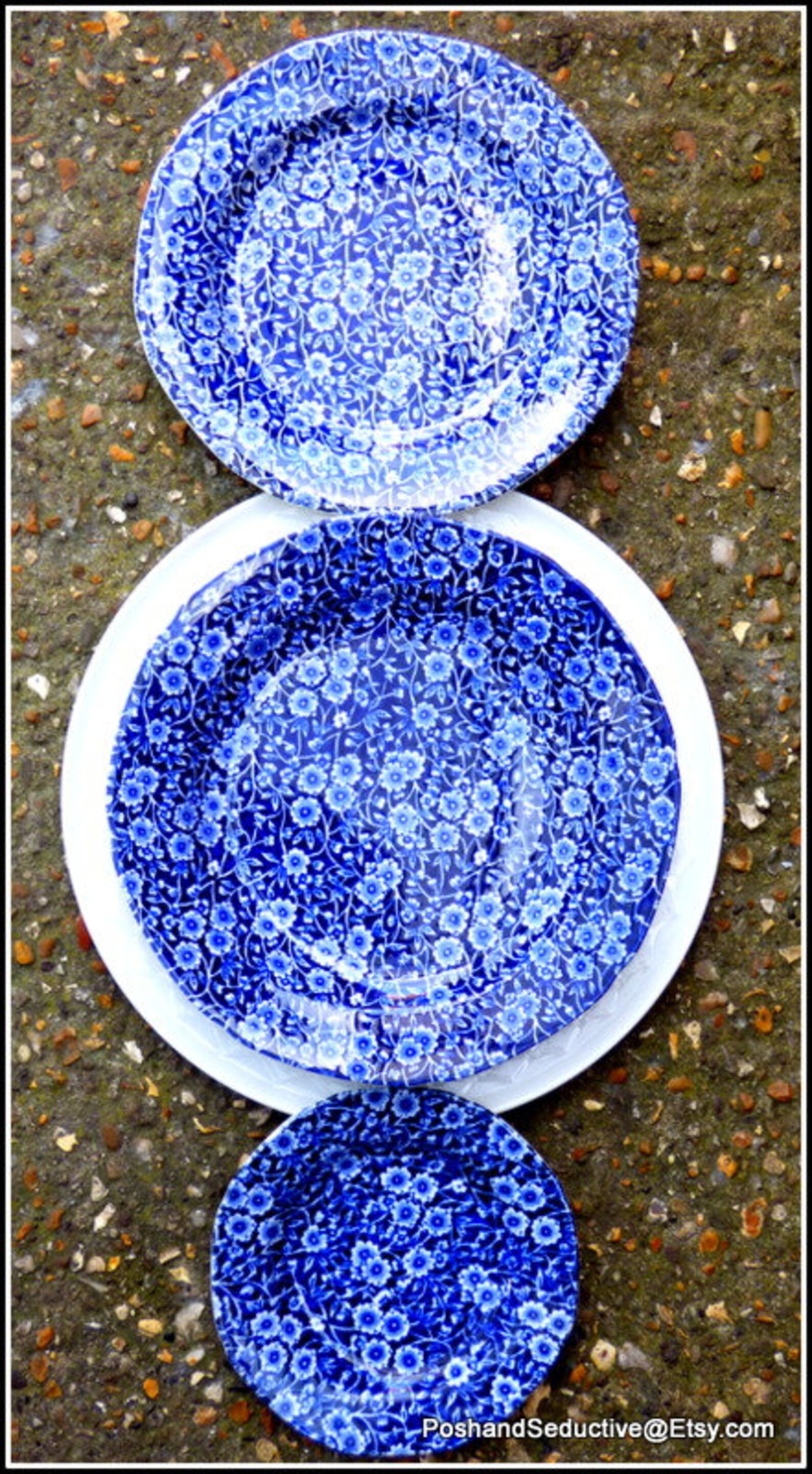 Burleigh China Graduated Plates of Blue Calico Stunning Pattern Cake ...