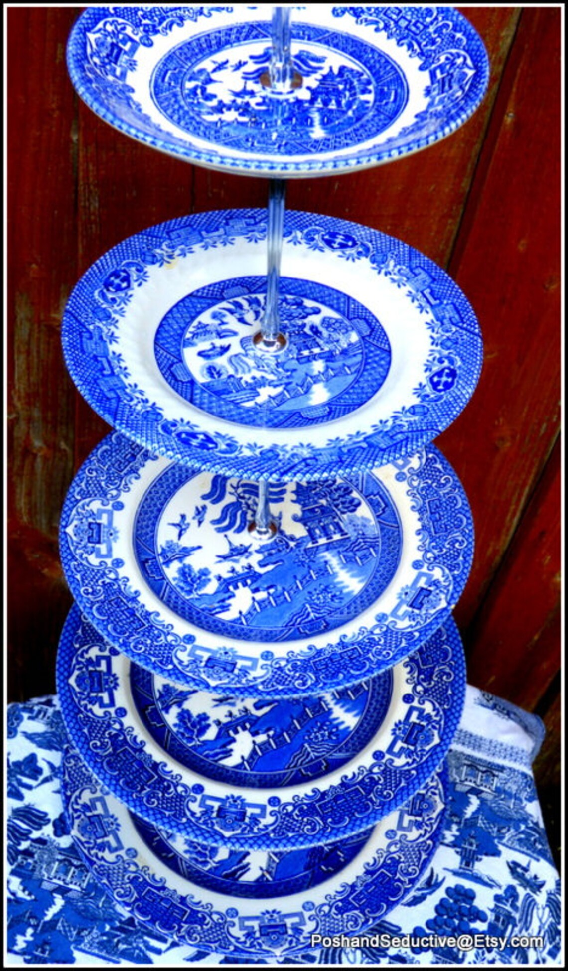 Multitier Handmade Cake Stand Oriental Pagoda, Blue Willow Chinoiserie ...