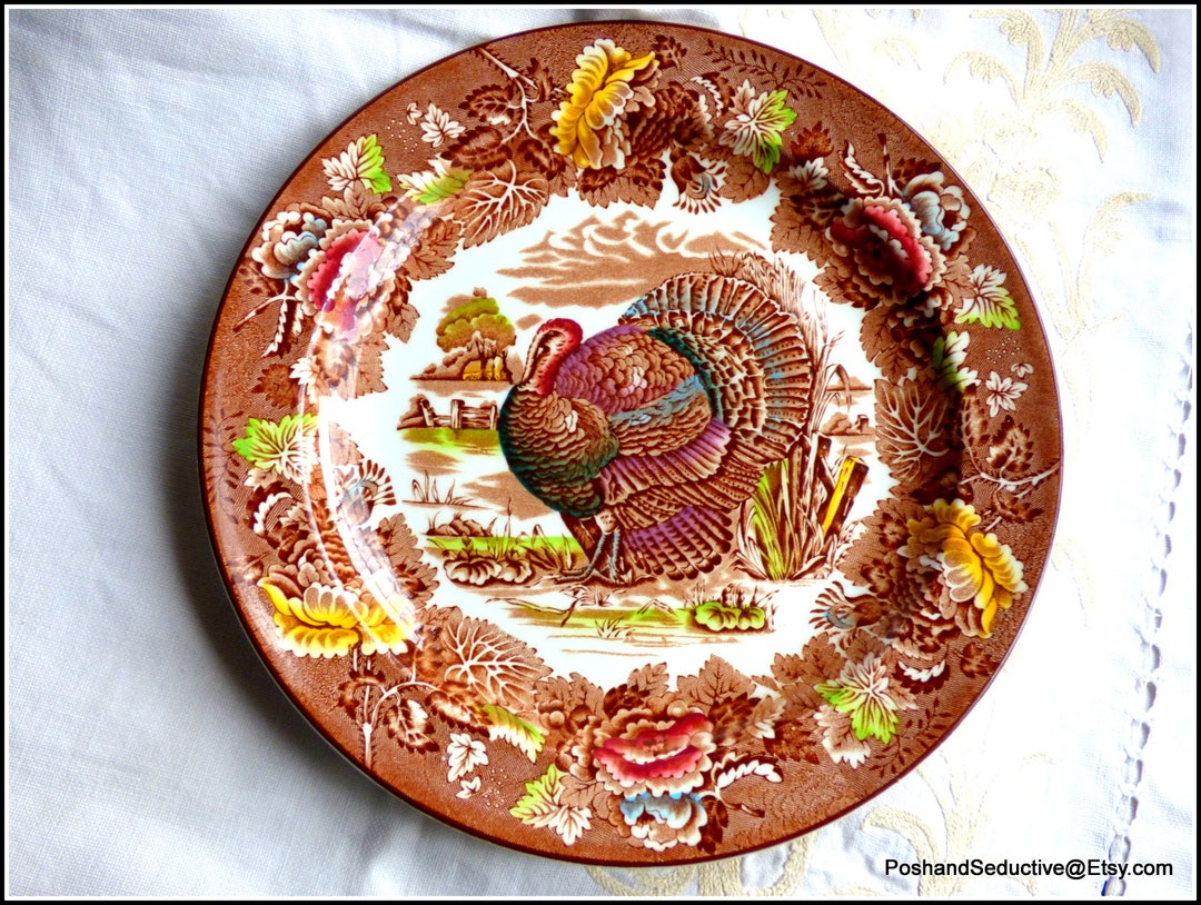 Christmas Turkey WOODS BURSLEM Rare Vintage Transferware Dinner Plate ...