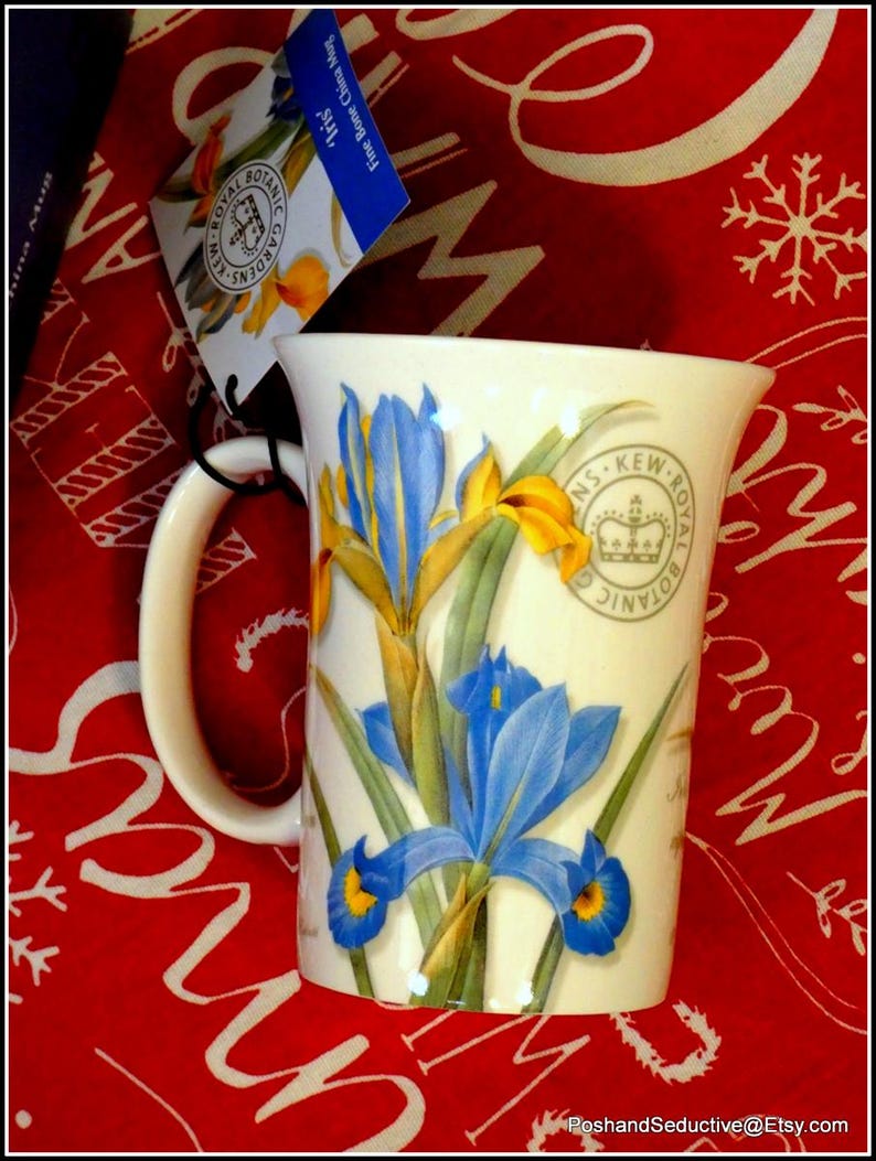 British Flowers Iris KEW GARDENS RHS Bone China Mug Cup Vintage ...