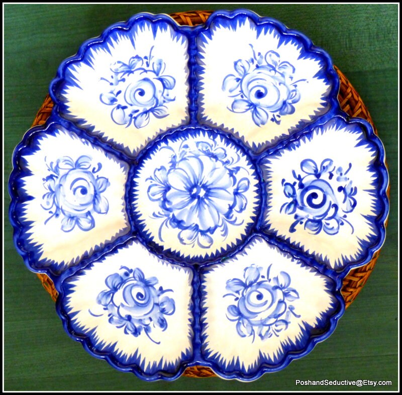 Large Serving Sectioned, Divided Starter Sharing Dish, Hand-painted ...