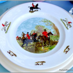 Fox Hunting Vintage China 10" Dinner Plates Pair, Large Equestrian ...