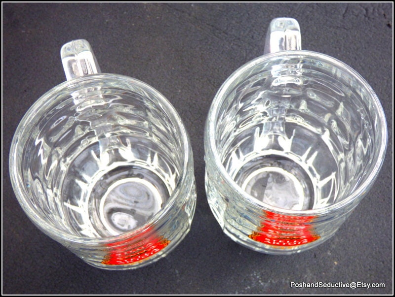 Vintage pair beer glasses with handles heavy structured glass | Etsy