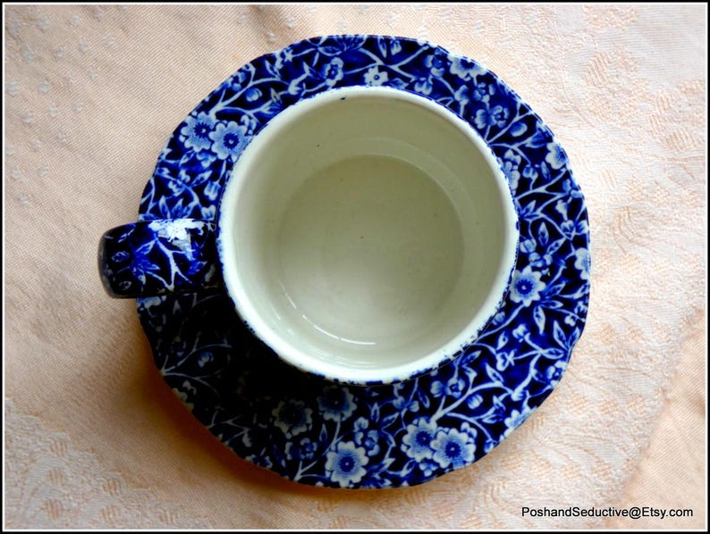 Large Mug Cup Cake Plate Blue Calico Burleign Cobalt Blue Floral ...