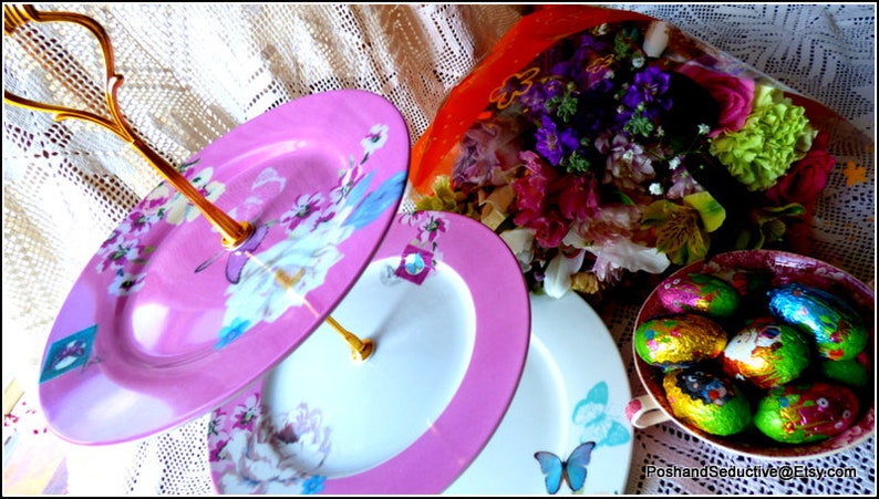 Three tier handmade Easter Egg display cake stand chic | Etsy