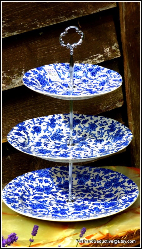 Burleigh China Graduated Plates of Blue Arden Stunning Pattern Cake ...