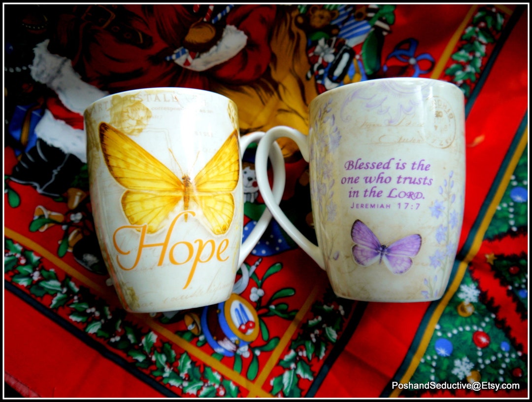 Tea Cups Coffee Mugs Fine English Bone China Pair Christian Message ...