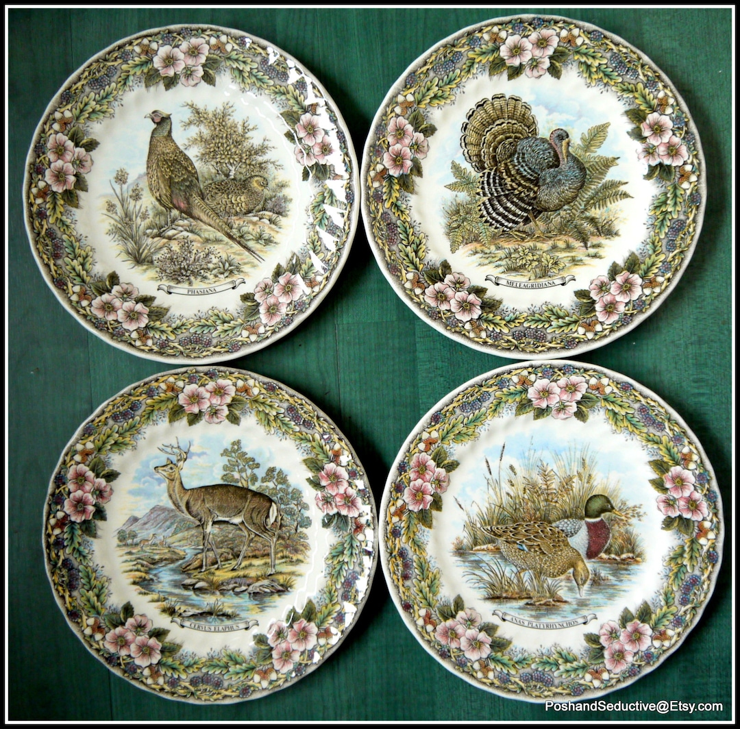 Wild Life Series Set Four Dinner Plates, Farmhouse Kitchen Dining China ...