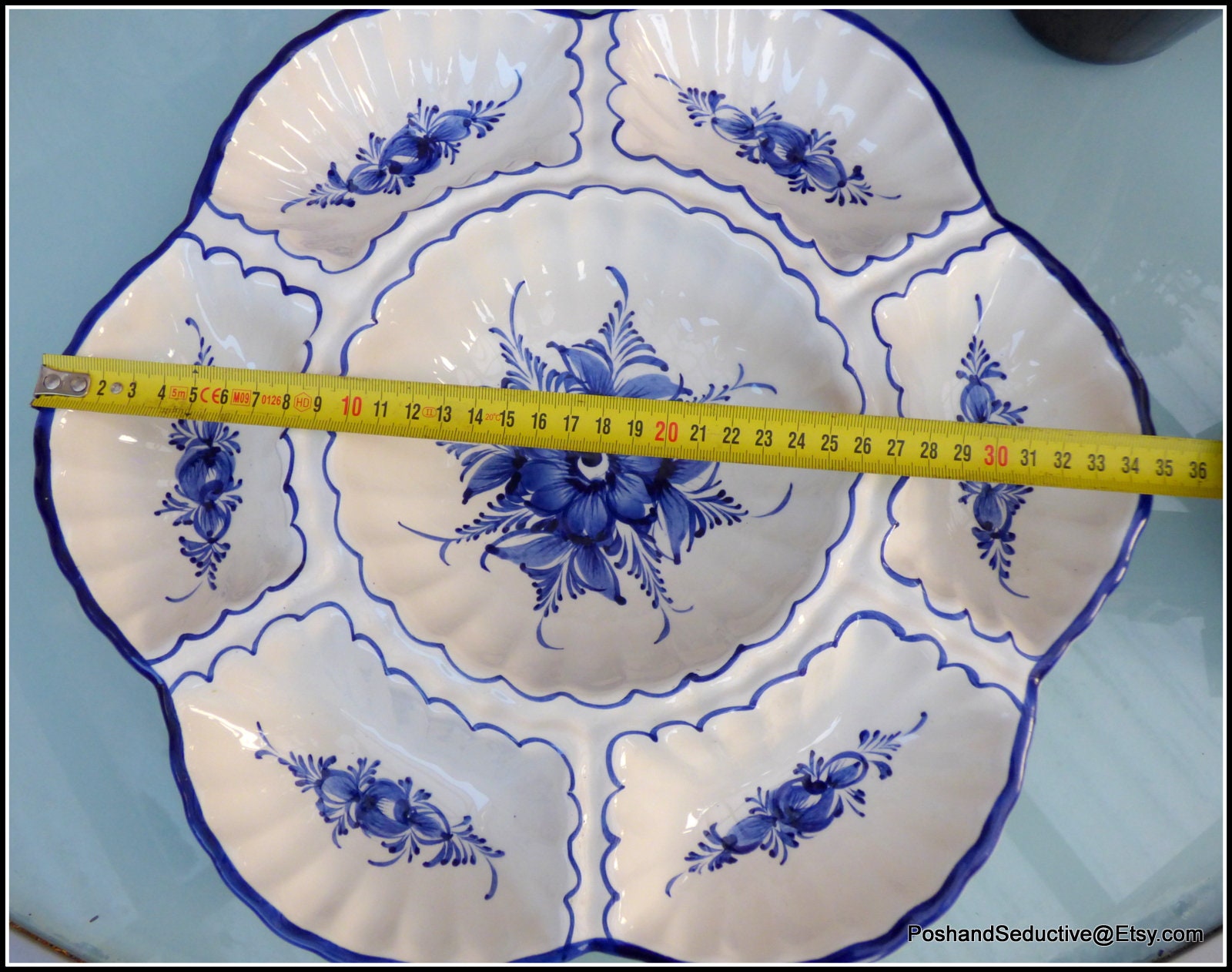 Large Serving Sectioned, Divided Starter Sharing Dish, Hand-painted ...