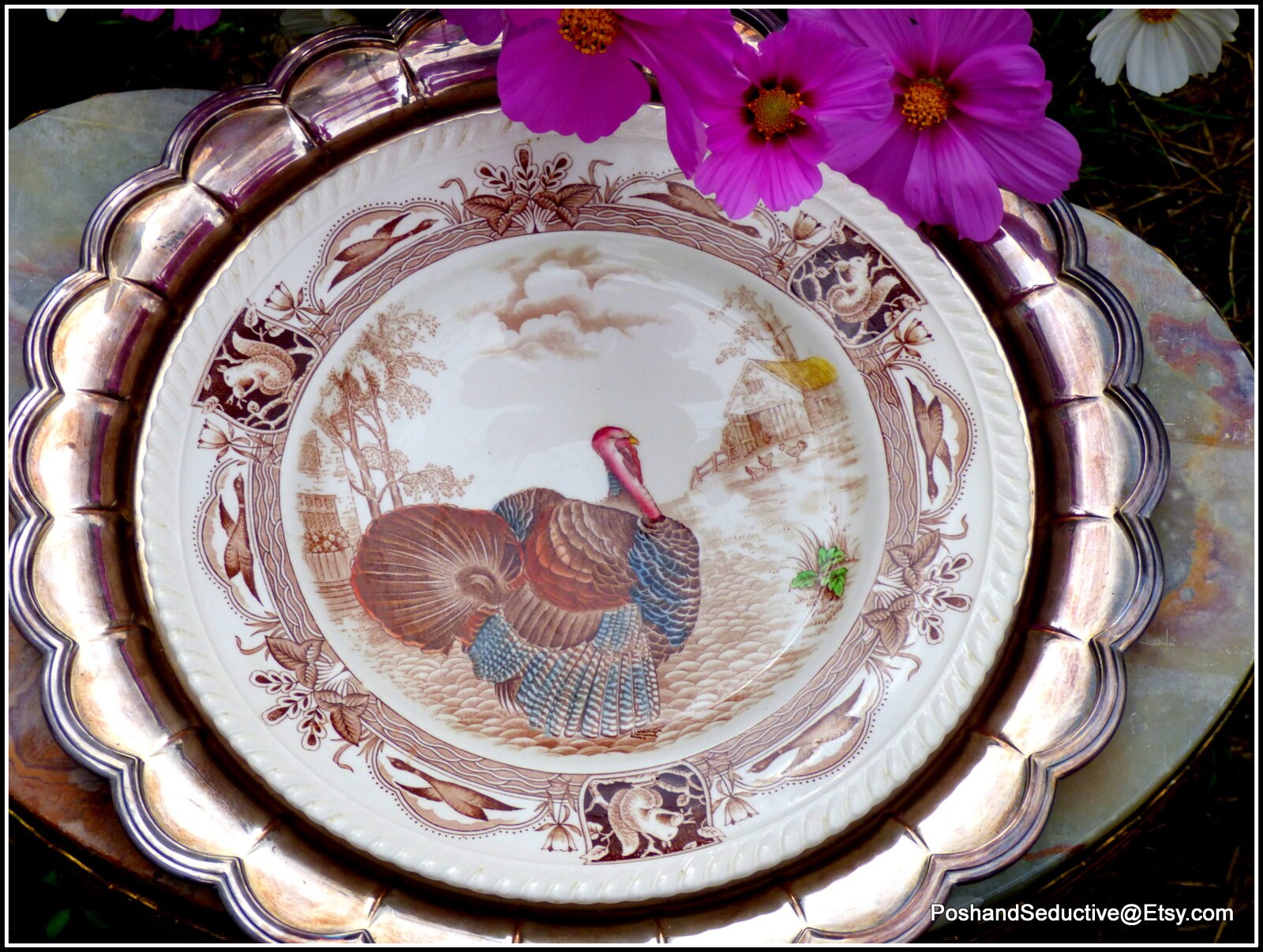 Barnyard King Johnson Brothers Thanksgiving Vintage Transferware Six ...