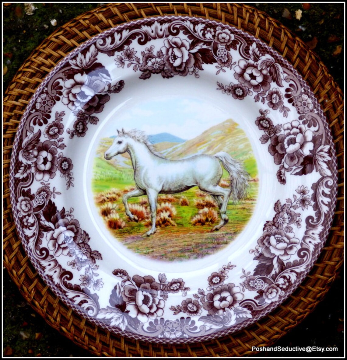 Rare Spode Woodland series brown transferware dinner plate | Etsy