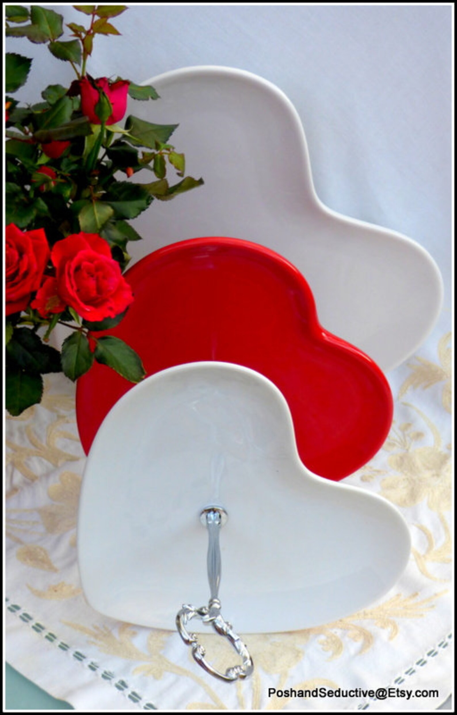 Heart Shape China Graduated Plates Three Tier Romantic Hand | Etsy UK