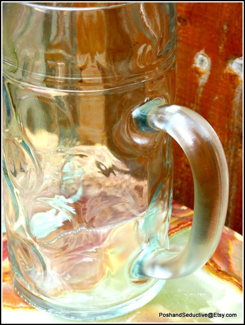 Vintage Pair Beer Glasses With Handles Heavy Structured Glass - Etsy