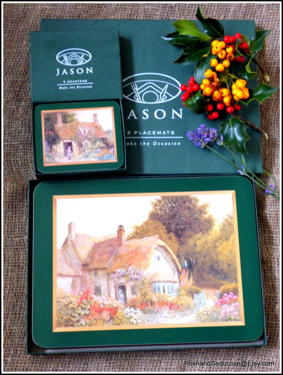 English Cottage JASON Dining Table Place Mats, Coasters Set Cottage ...