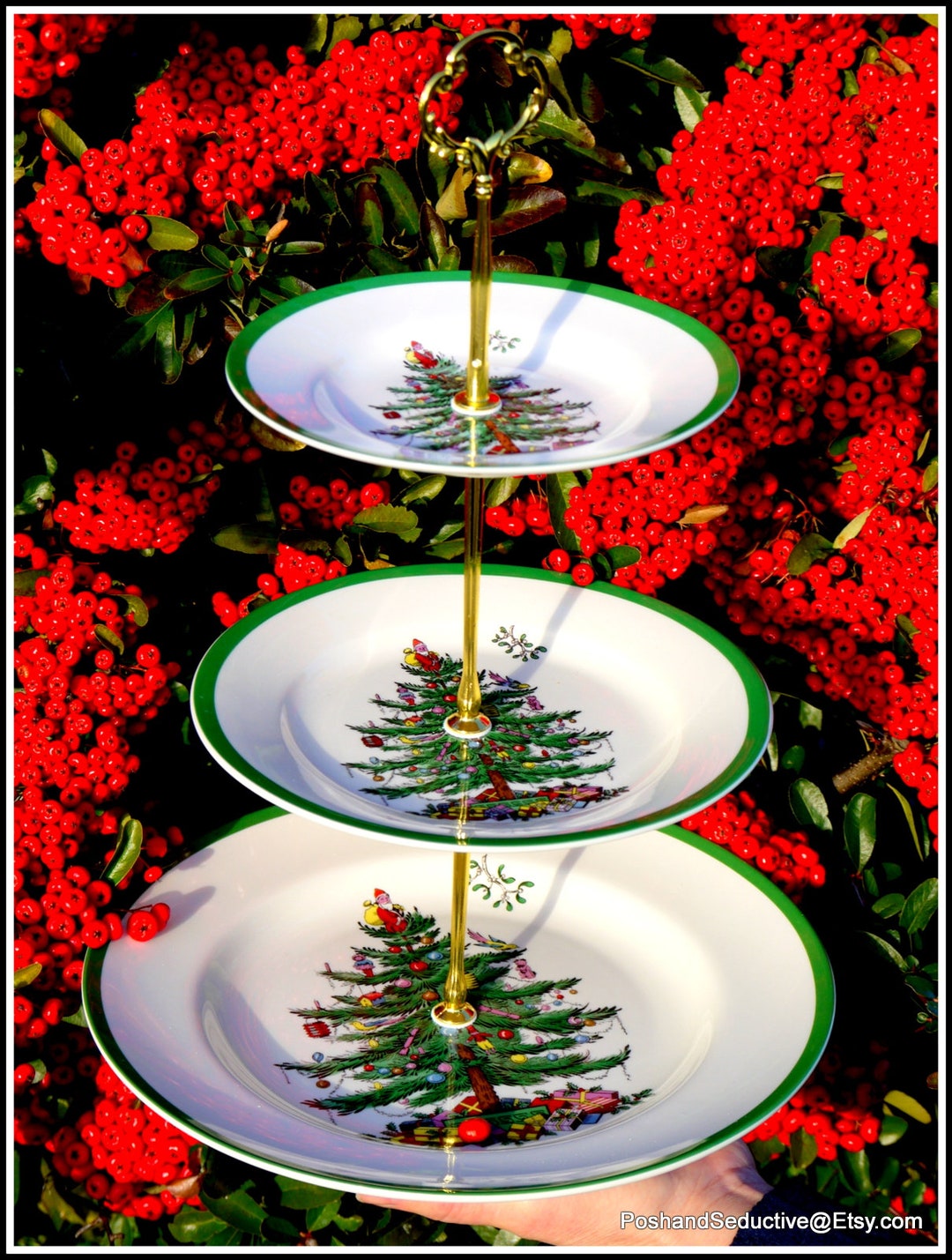 Christmas Tree Three Tier Graduated Plates Handmade Cake Stand Iconic ...