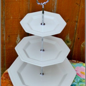 Three Tier Cake Stand Octagonal White English Ironstone Graduated ...