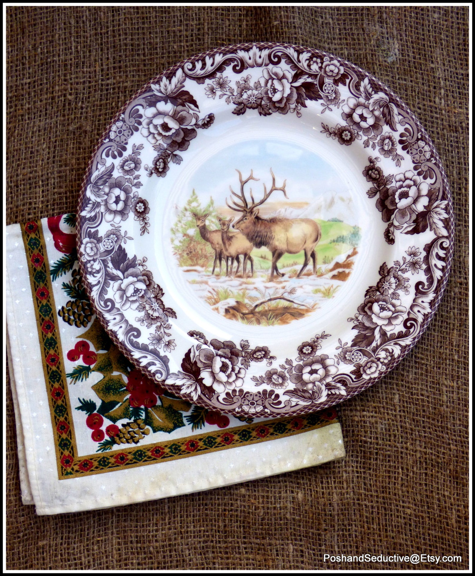 Spode Woodland Series Dinner Plates Brown English Transferware MOOSE ...