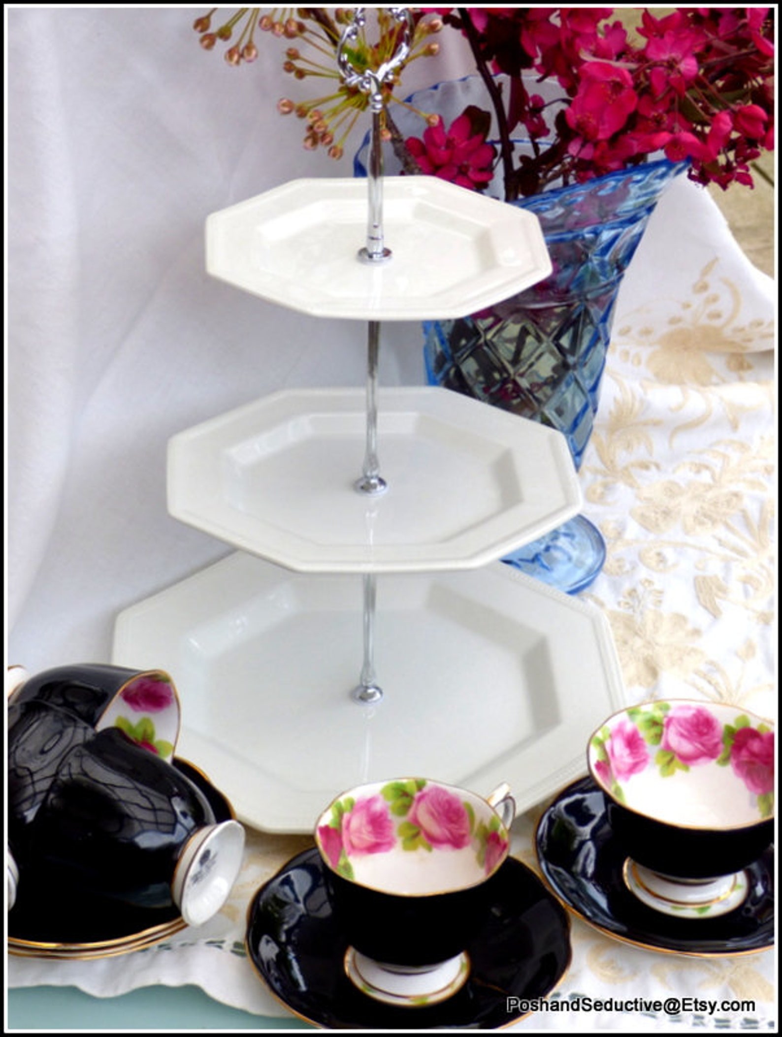 Three Tier Cake Stand Octagonal White English Ironstone - Etsy