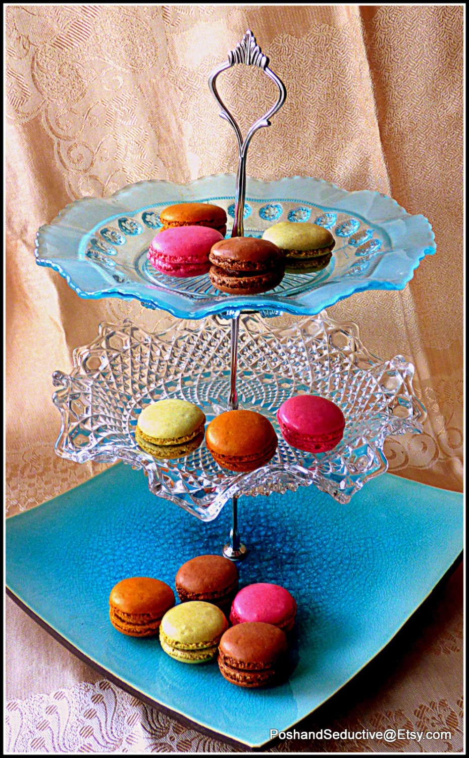Exquisite Three Tier Cake Stand Turquoise Blue & Crisp Crystal - Etsy UK