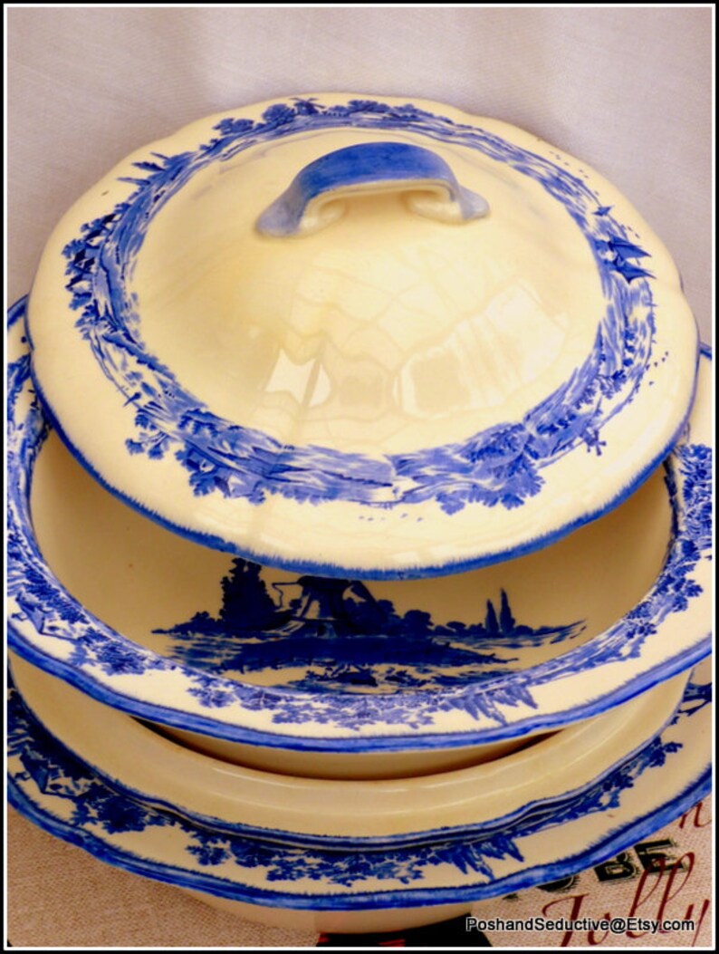 Art Deco Antique Royal Doulton Flow Blue and White Lidded | Etsy