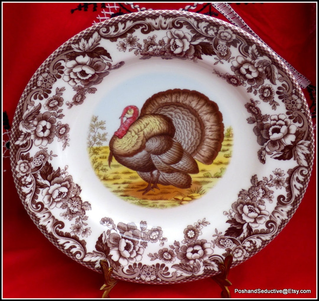 Christmas Turkey China Dinner Plate, Brown English Transferware, Spode ...