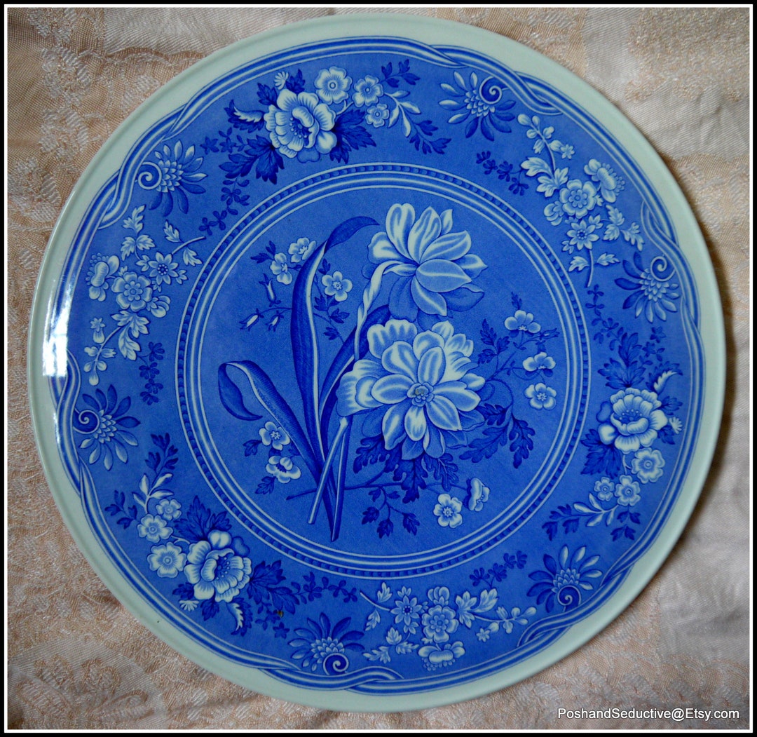 Cake Serving Dish Spode Blue Room BOTANICAL Pattern 11" Porcelain ...