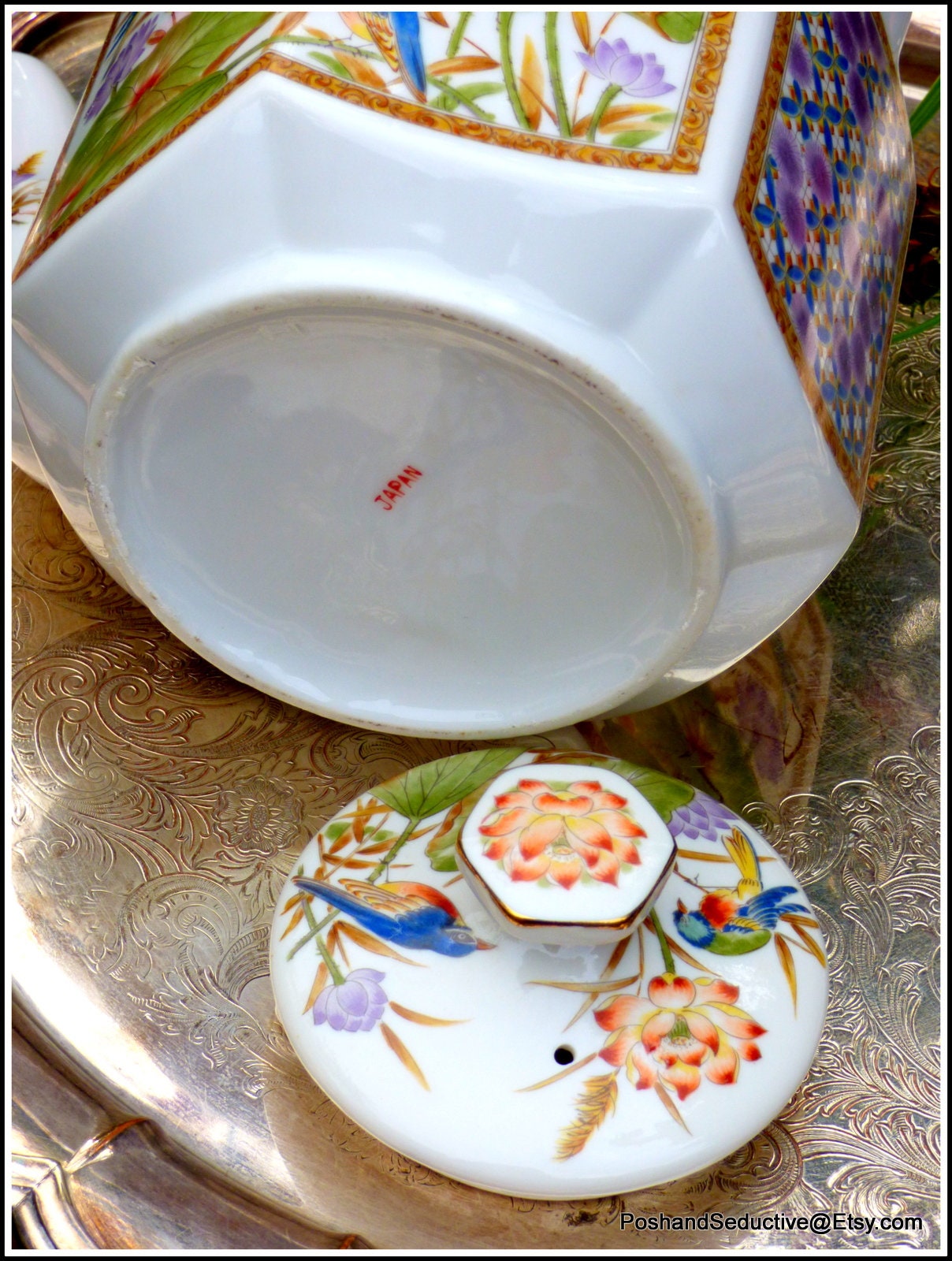 Japanese Hexagonal Collectible Tea Pot Beloved Lotus Birds - Etsy