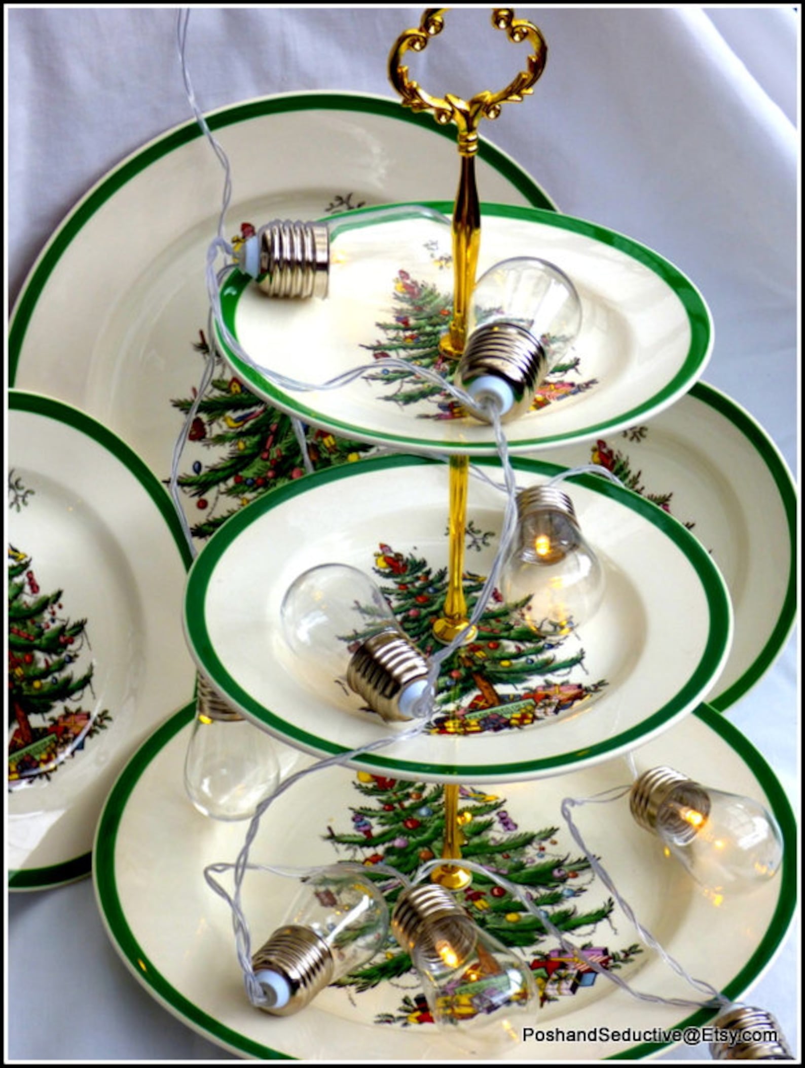 Christmas Tree Three Tier Graduated Plates Handmade Cake Stand Iconic ...