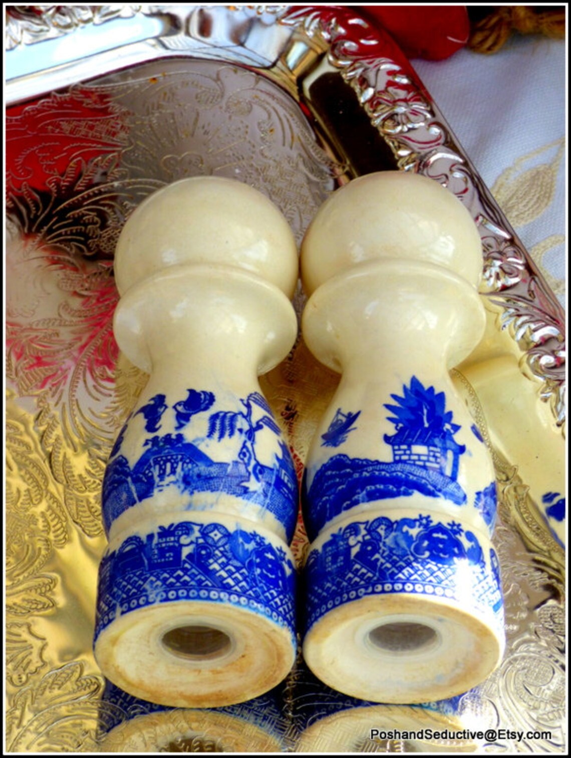 Blue Willow China Pattern Porcelain Salt and Pepper Pot Duo, Dinner ...