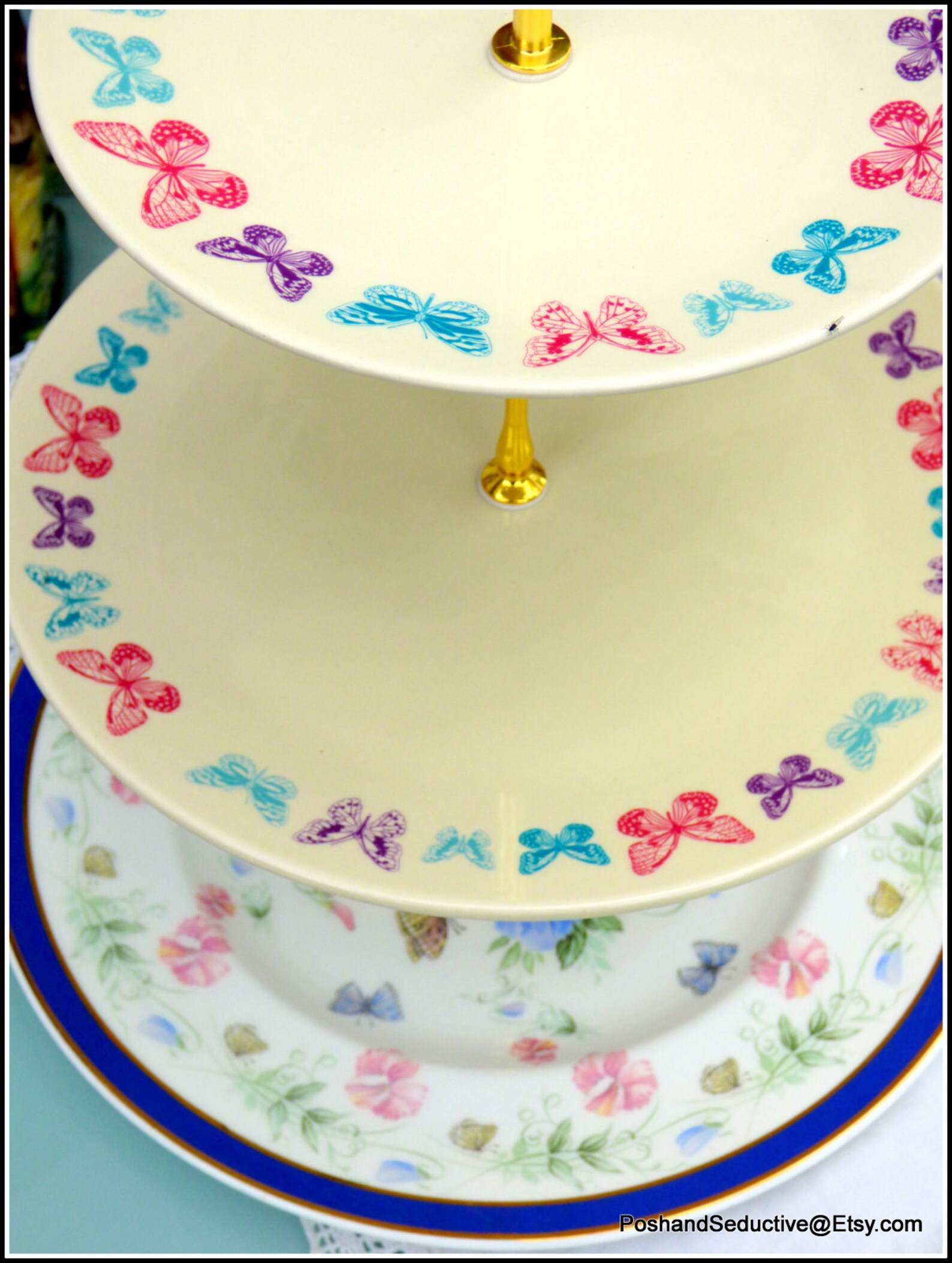Butterfly Floral Three Tier Cake Stand Graduated Tiered Large | Etsy