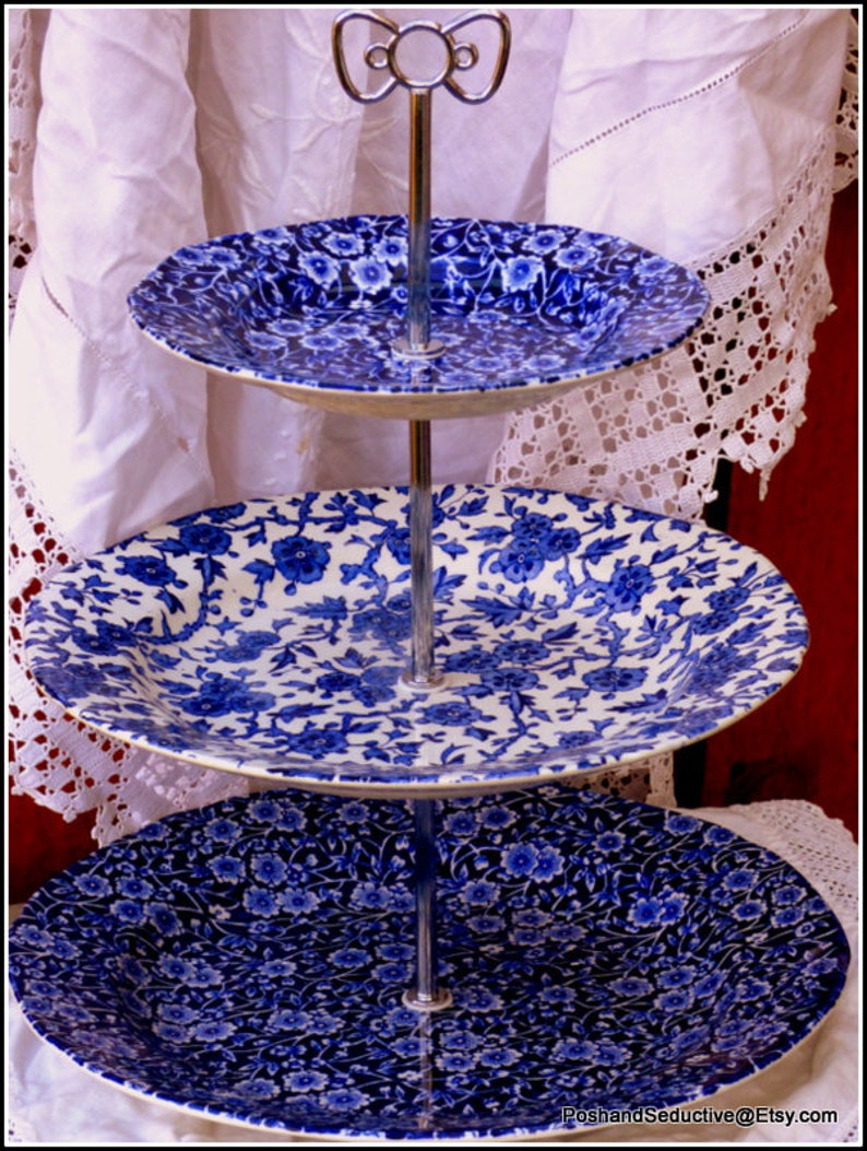 Burleigh China Blue Calico Graduated Plates Four Tier Cake - Etsy UK