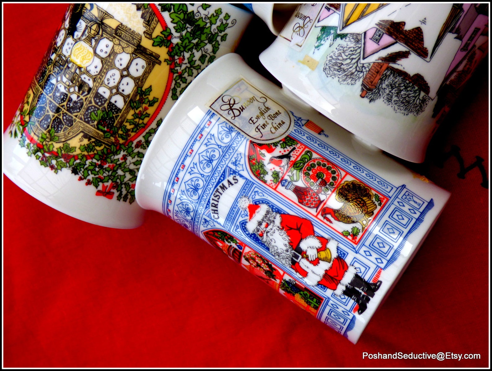 Tea Cups Coffee Mugs Fine English Bone China Set Christmas - Etsy