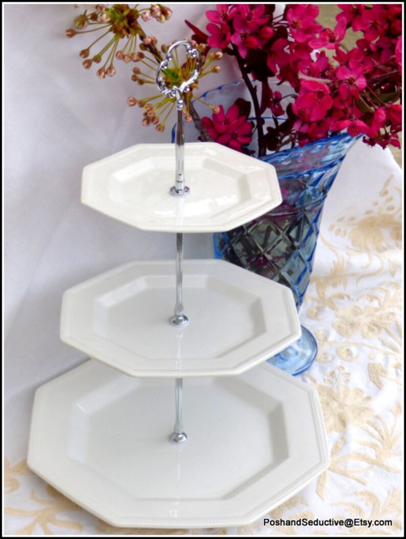 Three Tier Cake Stand Octagonal White English Ironstone - Etsy