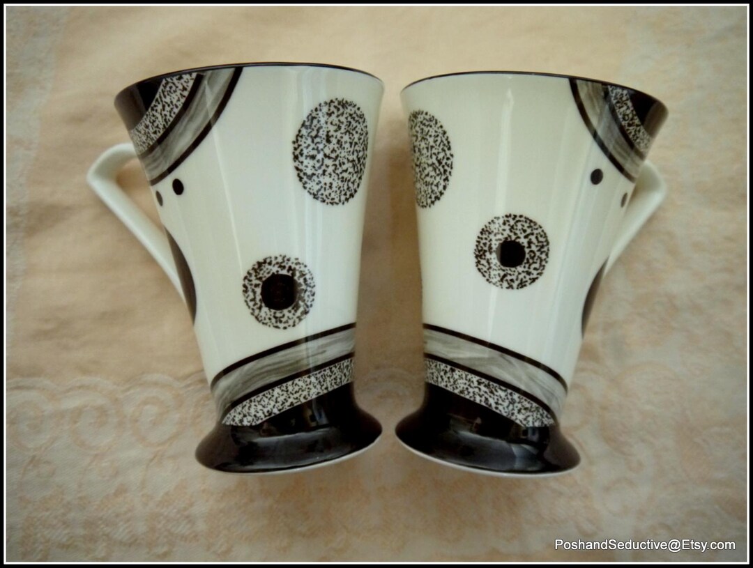 Art Deco Afternoon Tea Cup Coffee Mug Pair Geometric Pattern Fine ...