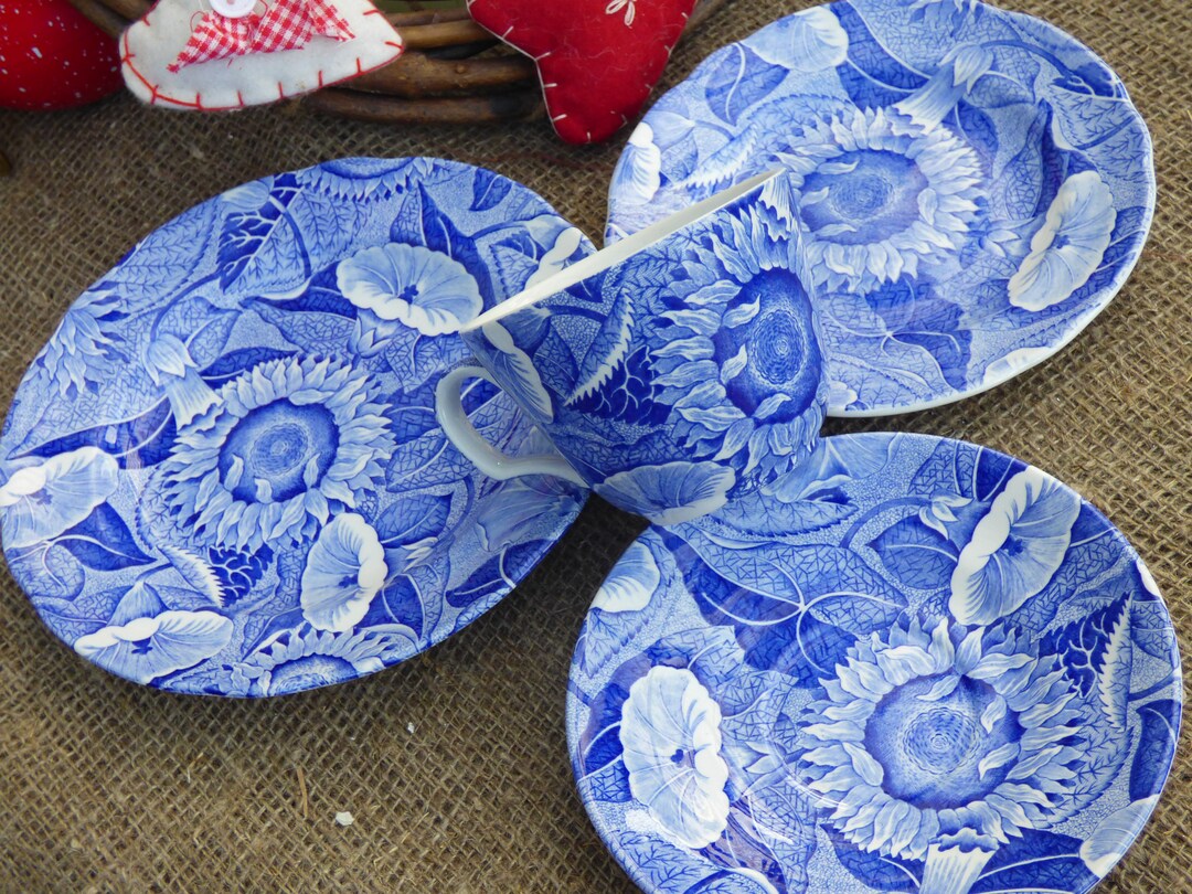 Spode Blue Room Series Cup Saucer Rare Sunflower 4 Piece Pattern Iconic ...