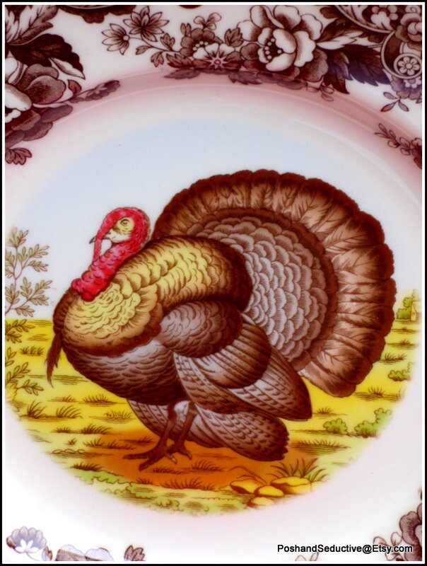 Christmas Turkey China Dinner Plate, Brown English Transferware, Spode ...