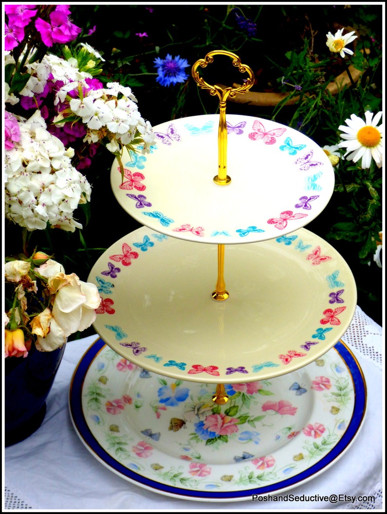 Butterfly Floral Three Tier Cake Stand Graduated Tiered Large - Etsy UK