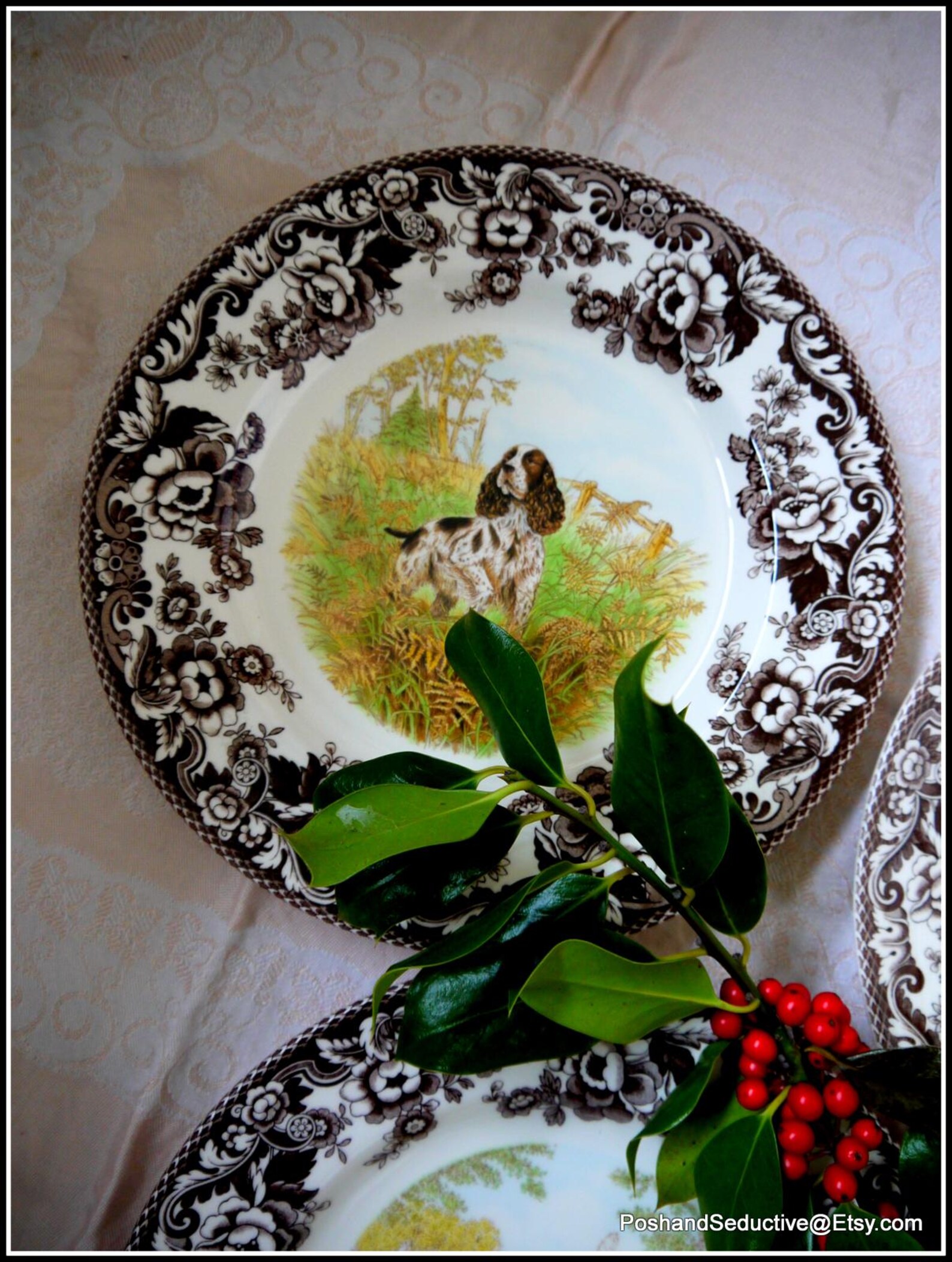 Spode Woodland Series Three Dinner Plates HUNTING DOGS Brown ...