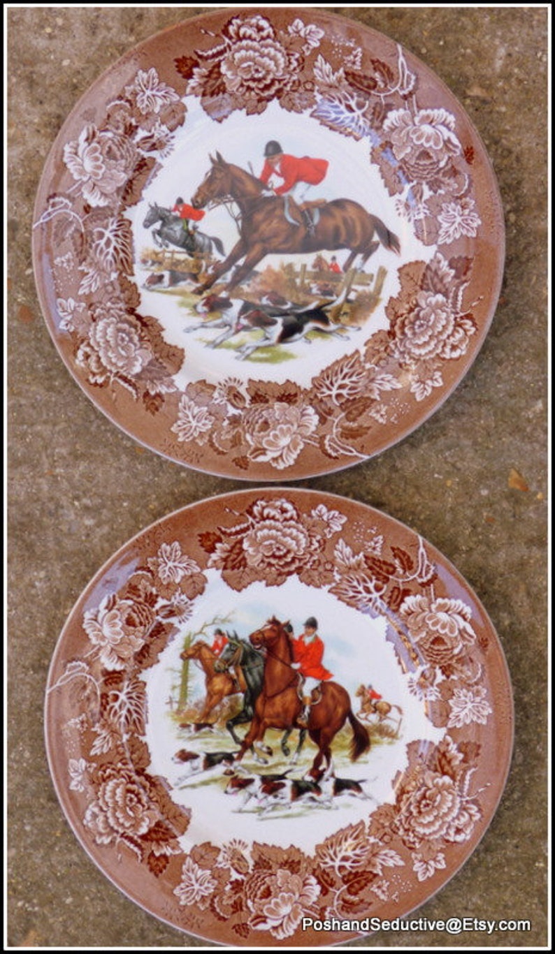 Vintage Fox Hunting China Dinner Plate Pair Brown Transferware | Etsy