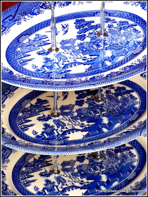 Blue Willow Three Tier Cake Stand Tiered Set of Large | Etsy