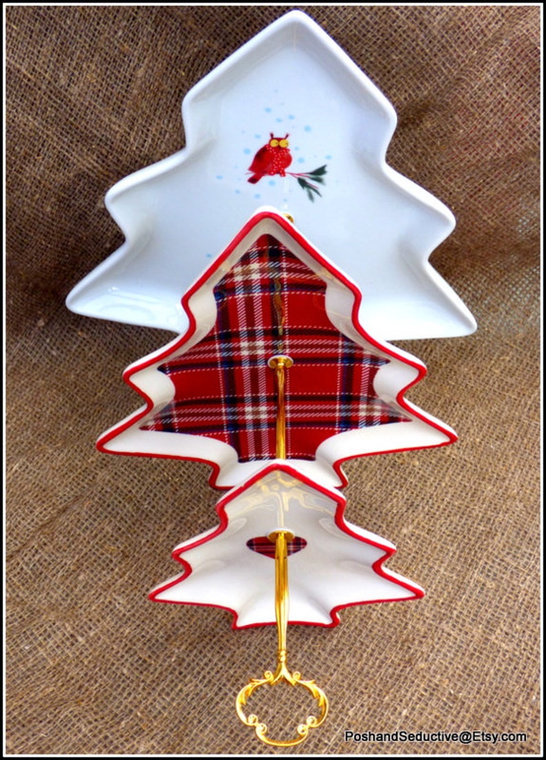 Christmas tree shape china tiered plates stand Scottish | Etsy