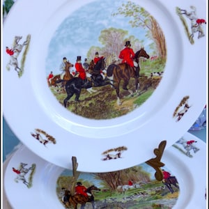 Fox Hunting Vintage China 10" Dinner Plates Pair, Large Equestrian ...