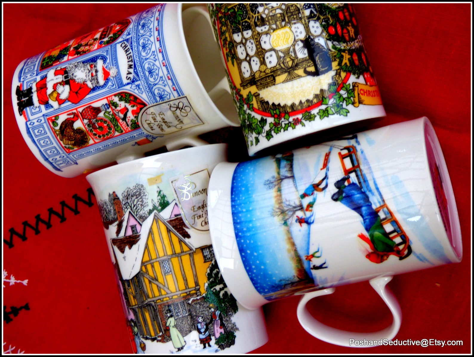 Tea Cups Coffee Mugs Fine English Bone China Set Christmas - Etsy