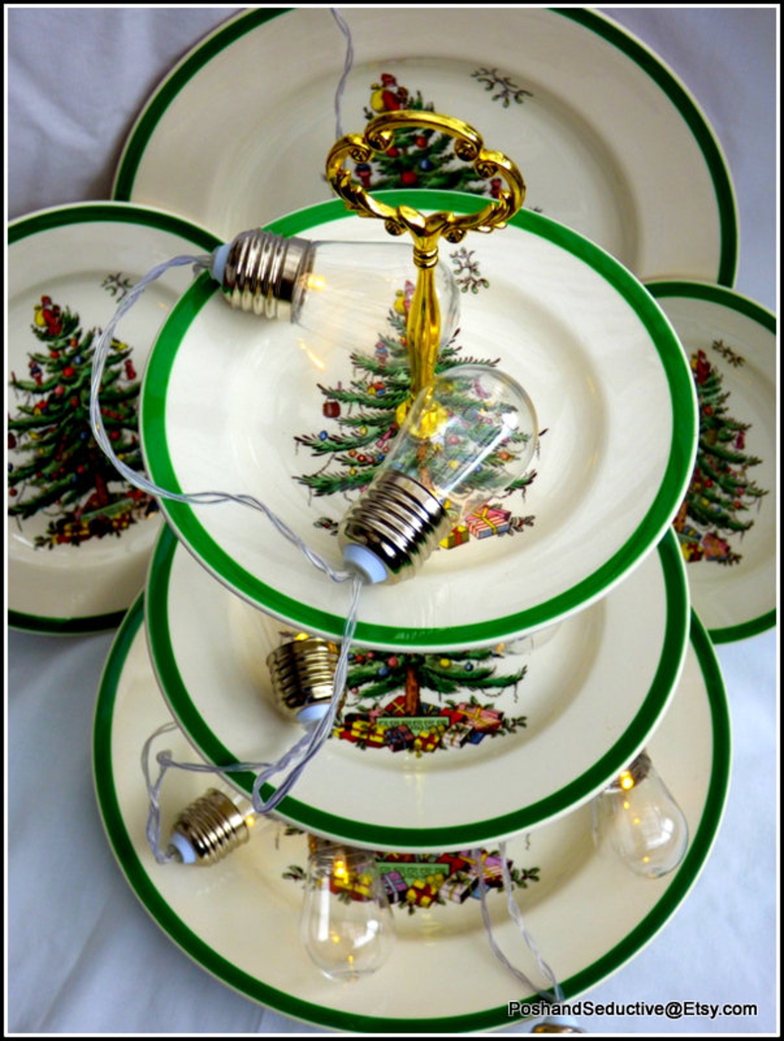 Christmas Tree Three Tier Graduated Plates Handmade Cake Stand Iconic ...