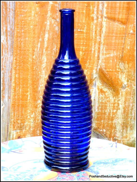 Cobalt Blue Ribbed Glass Large Vintage Bottle Beehive Shaped | Etsy