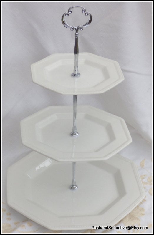 Three tier cake stand octagonal white English Ironstone | Etsy
